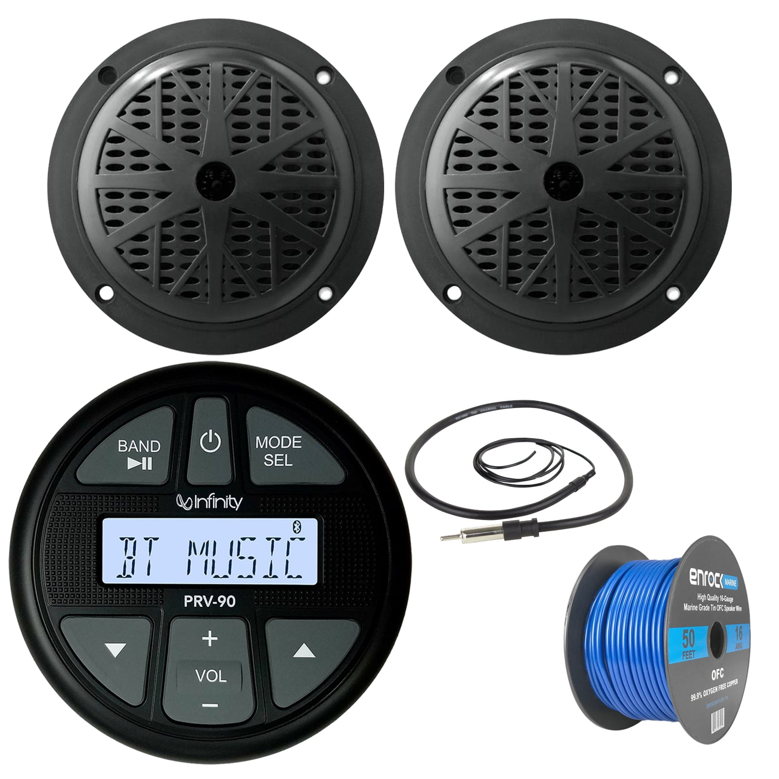 Infinity PRV90 AM/FM Bluetooth USB Gauge Style Marine Radio Receiver ...