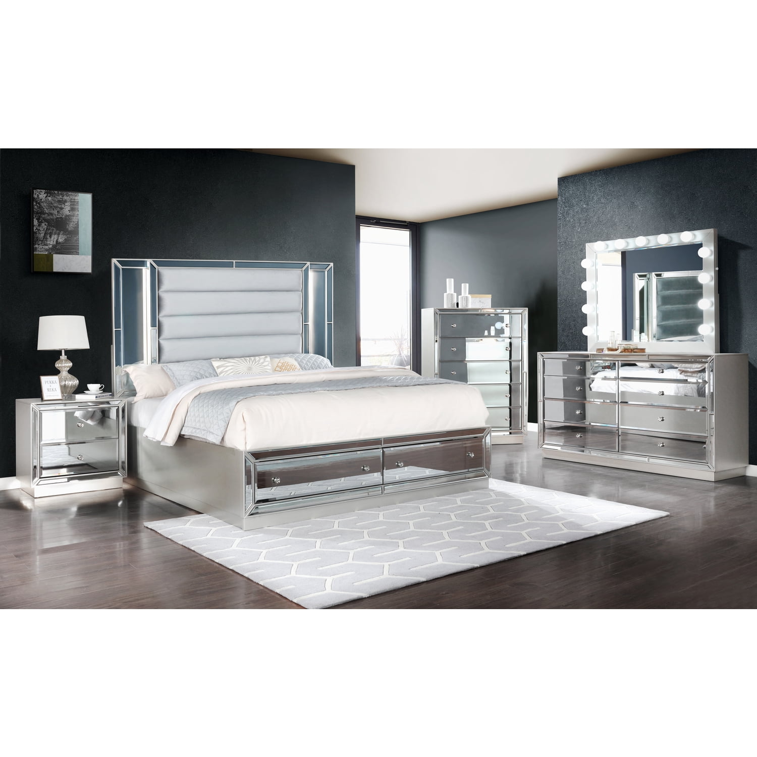 Infinity Queen 5-N PC LED & Mirror Front Bedroom set made with Wood in ...