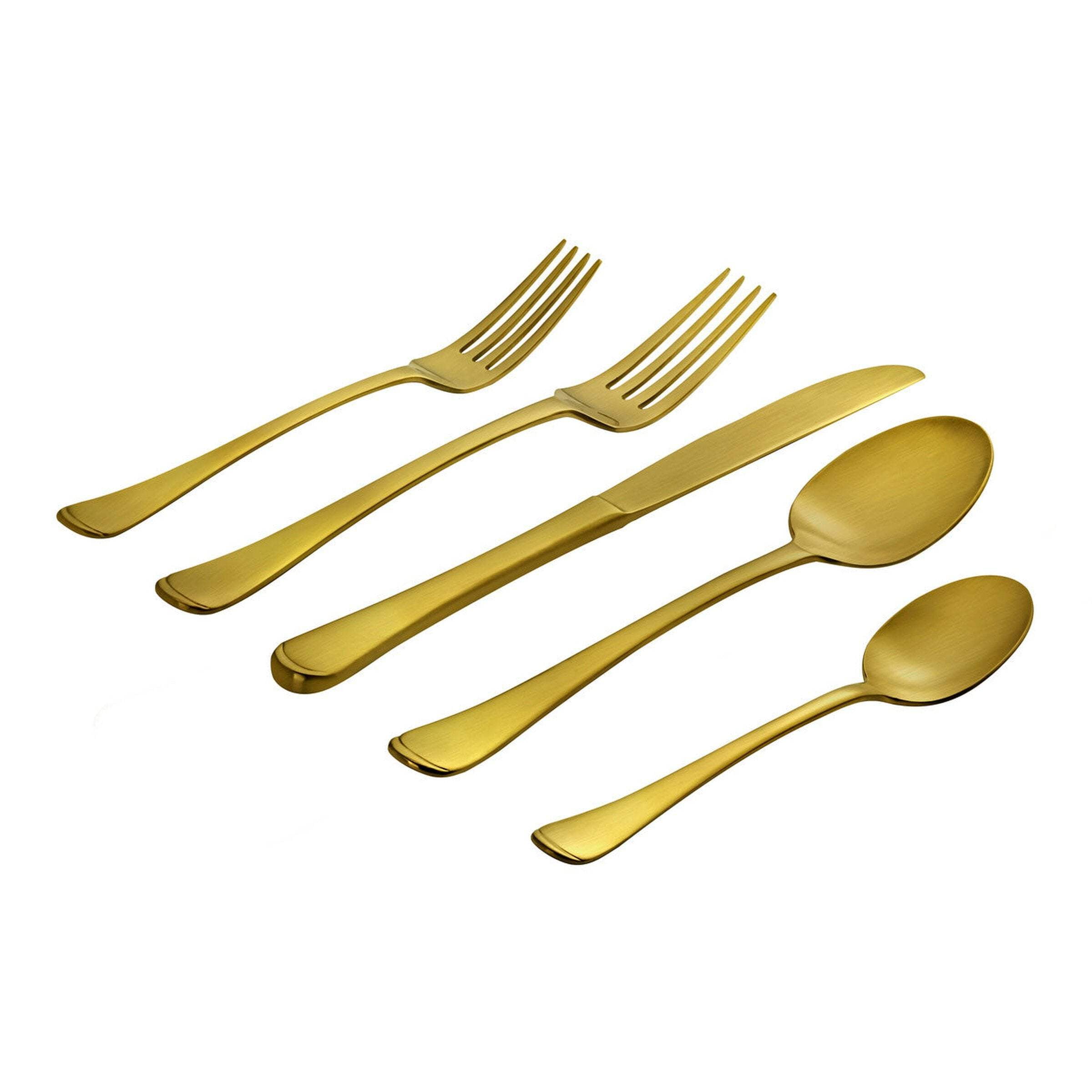 Infinity Satin Gold 18/0 Stainless Steel 20 Piece Flatware Set, Service ...