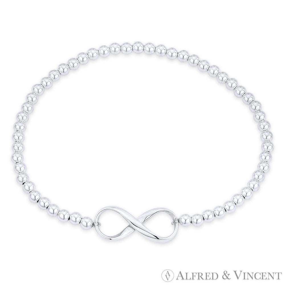 Infinity Symbol / Figure 8 Charm & 3mm Ball Bead Stretch Bracelet in ...