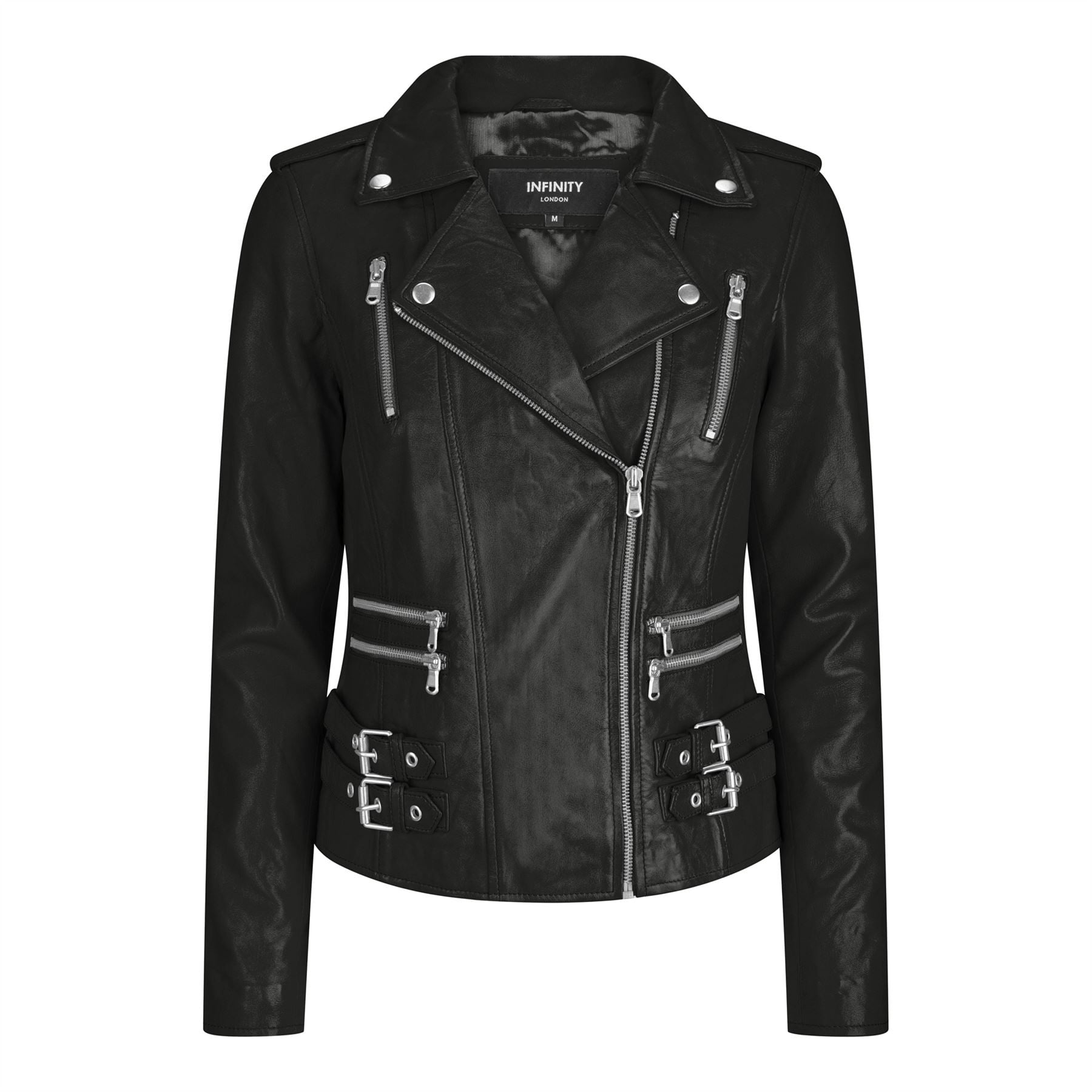 Infinity Women's Black Blue Leather Racing Biker Jacket - Walmart.com