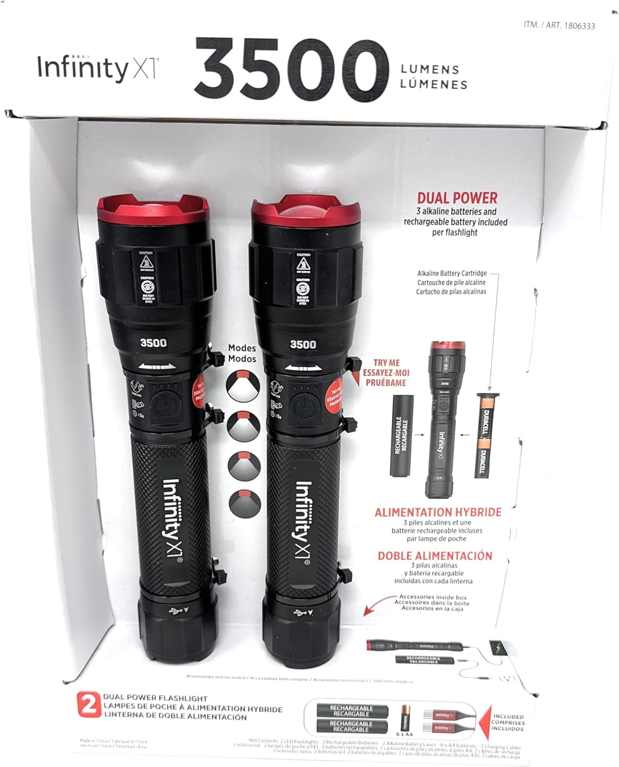 Infinity X1 3500 Lumen Dual Power Flashlight 2-Pack – High-Performance ...