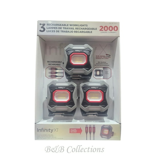 Infinity X1 Rechargeable LED Work Lights – 2000 Lumens, 3-Pack with USB Charging Cables ...