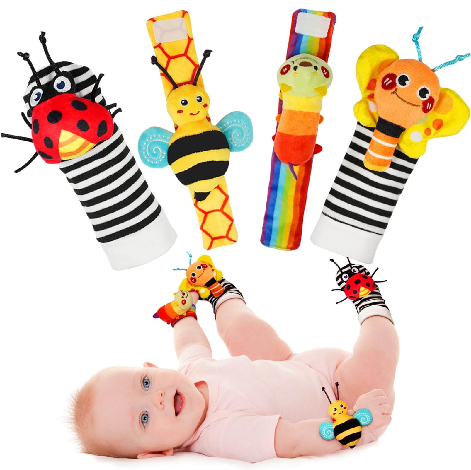Infinno Baby Wrist Rattle Socks and Foot Finder Set, Perfect Baby Toys ...