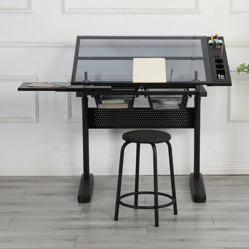 Infirleo Glass Drafting Table, Upgraded Hand Crank Height Adjustable ...