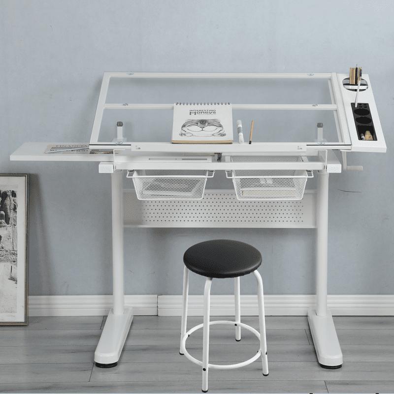 Infirleo Glass Drafting Table, Upgraded Hand Crank Height Adjustable ...