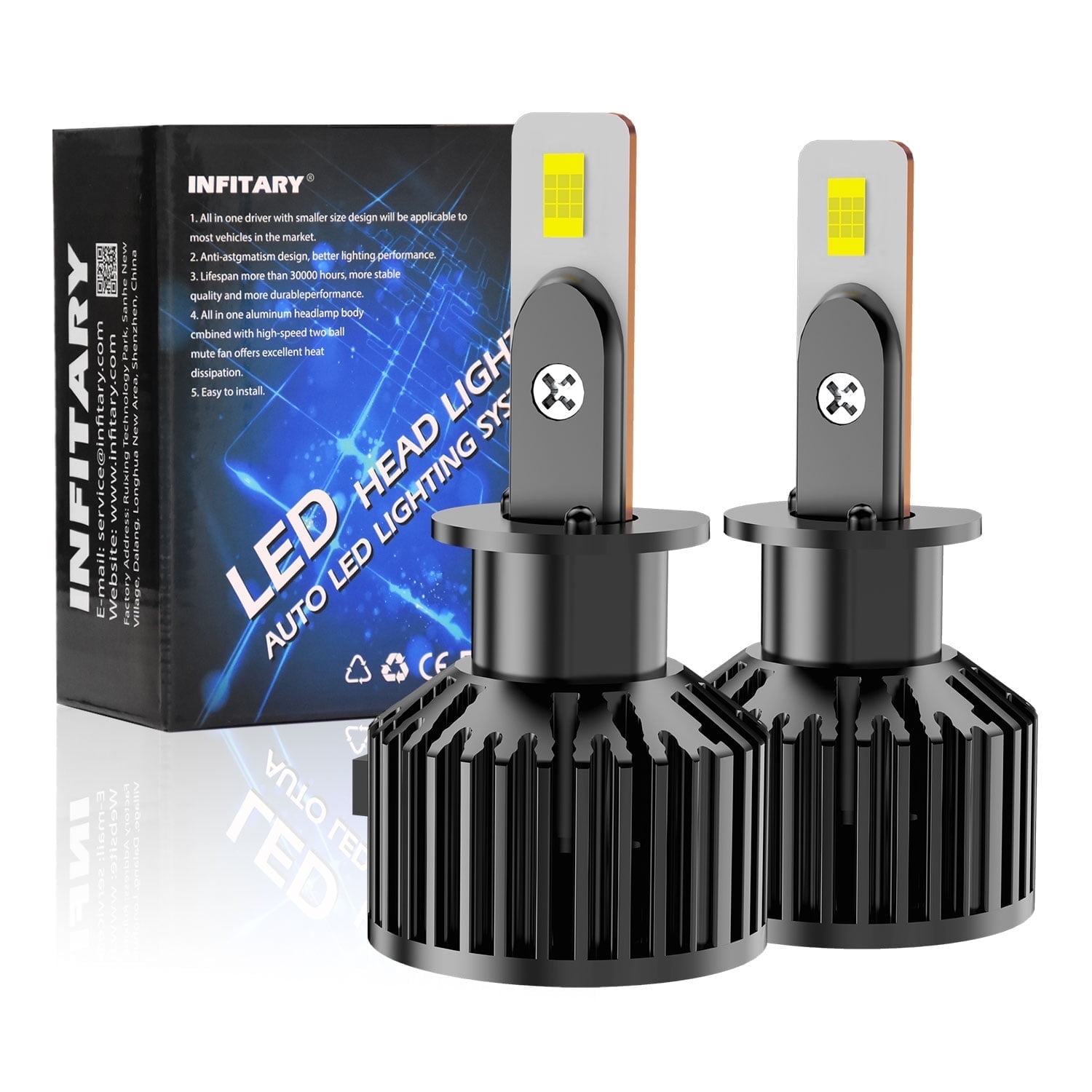 Infitary High Power H1 LED Headlight Bulb for Vehicles 12V Canbus ...