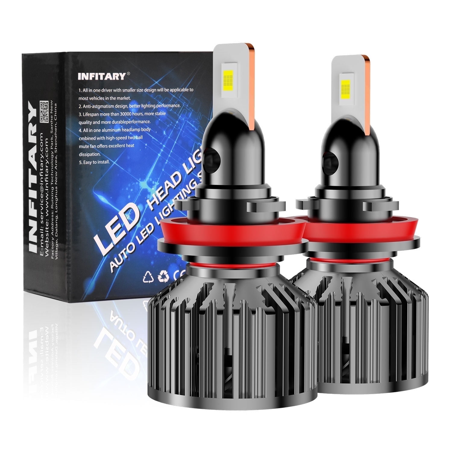 Infitary High Power H11 LED Headlight Bulb for Vehicles 12V Canbus ...