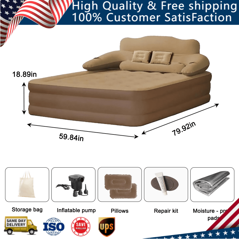 Inflatable Air Mattress, Air Bed with Built-In Electric Pump Coffee ...