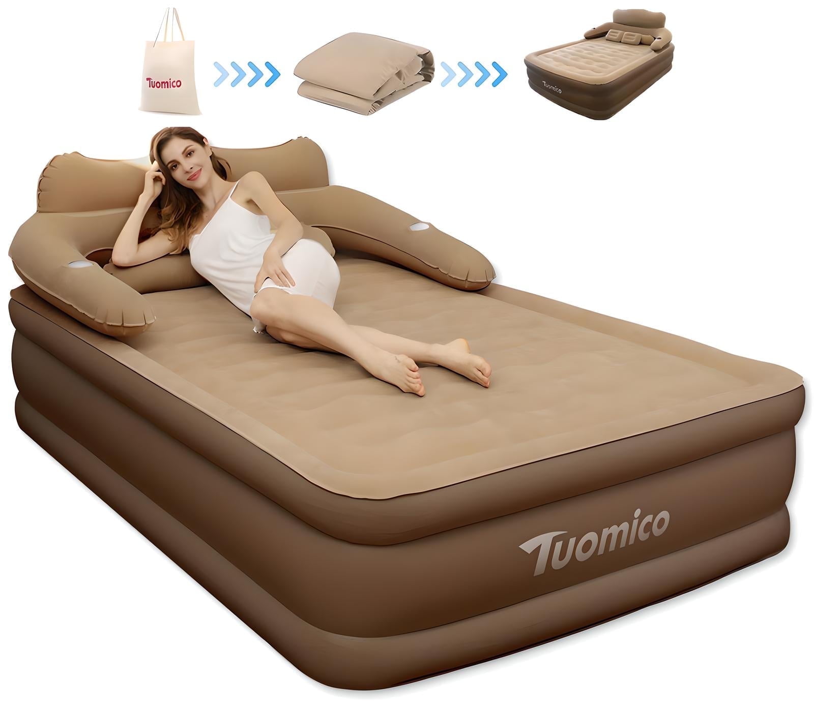 Yyuan 18in Air Mattress, Queen Airbed with Headboard, Inflatable Mattress Camping，Inflatable ...