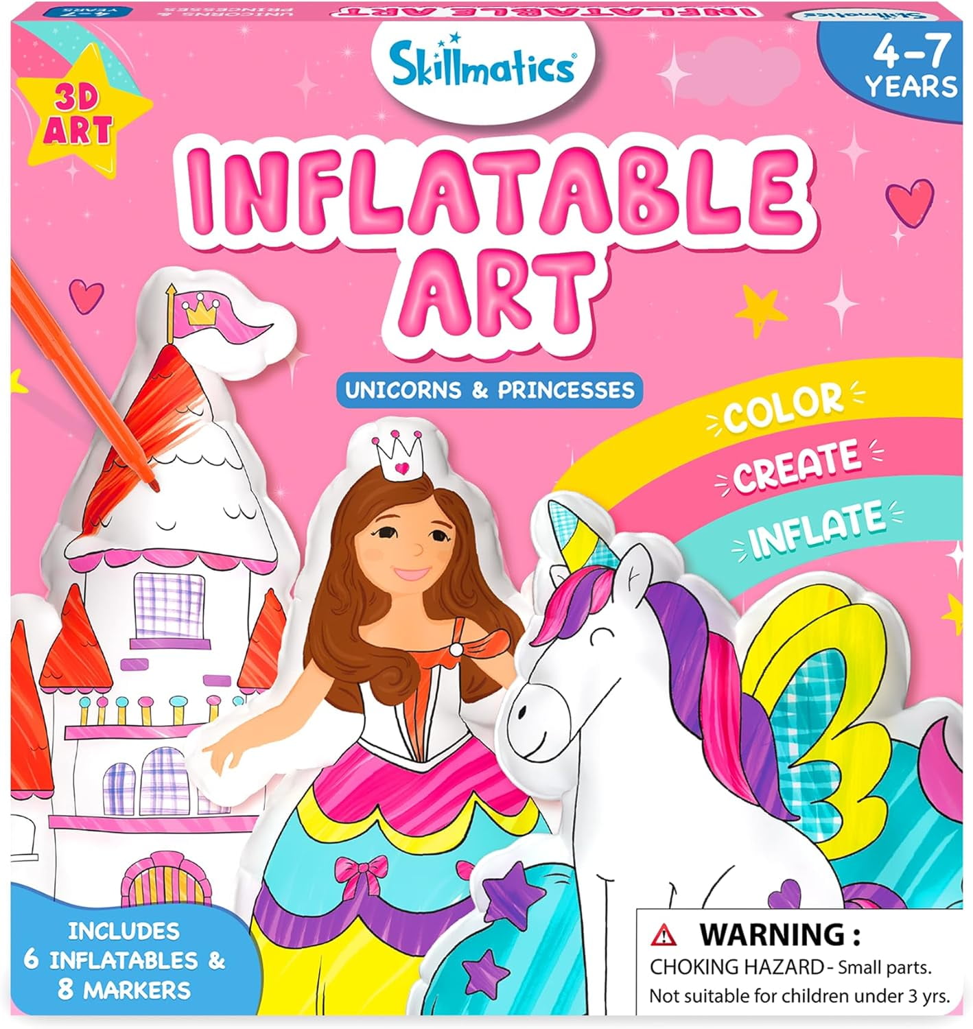 Inflatable Art for Kids - 3D Unicorns & Princesses, Preschool Craft Kits, Fun DIY Activity ...