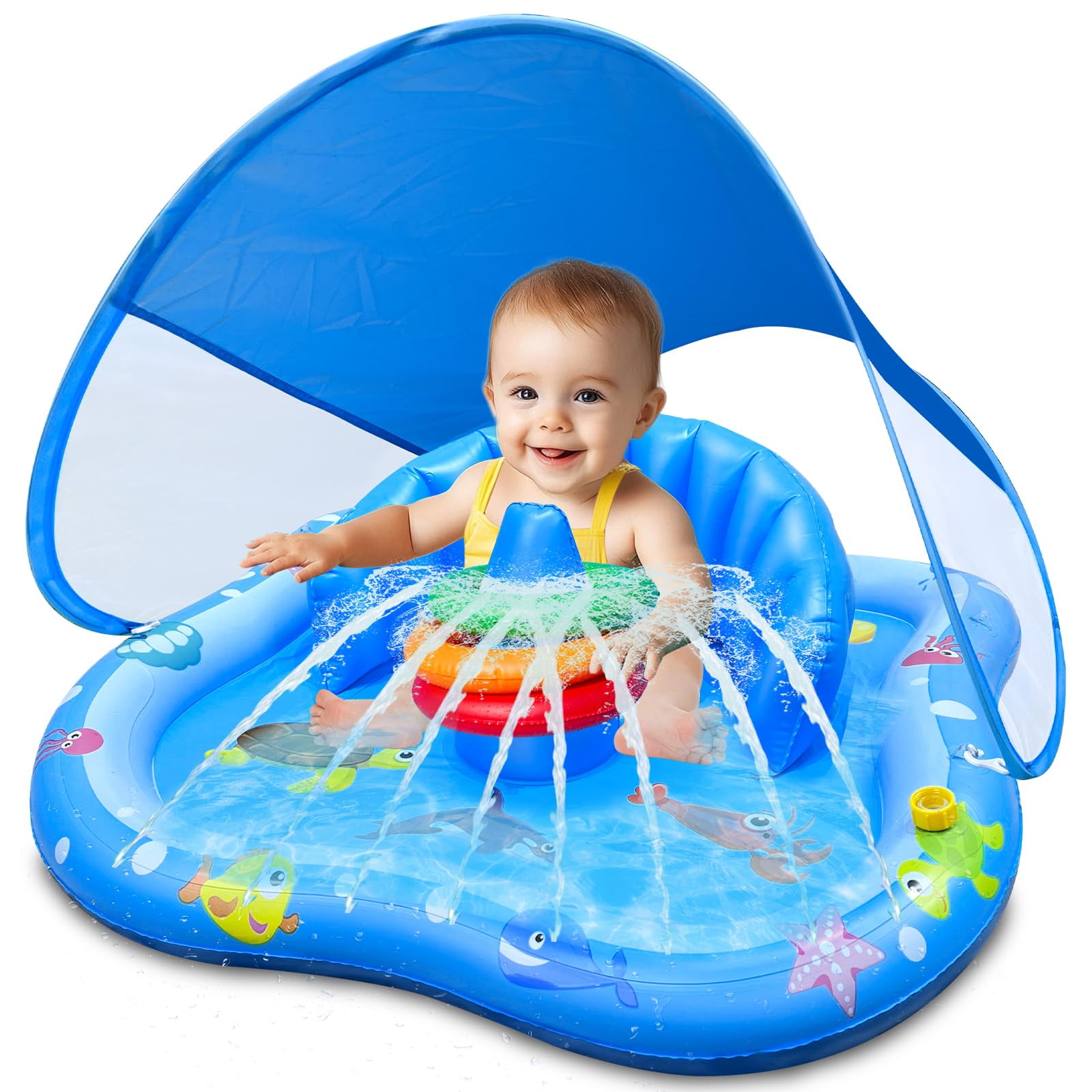Inflatable Baby Pool With Canopy, Kiddie Pool With Water Sprinkler For ...