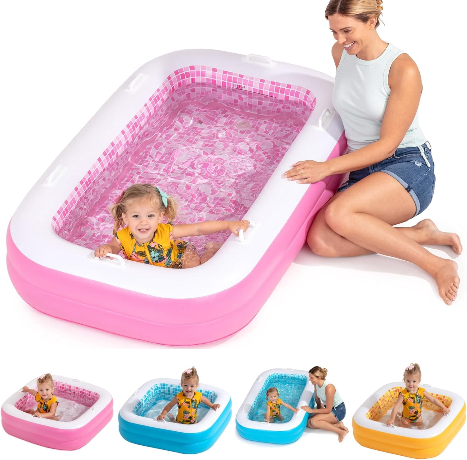 Inflatable Baby Pool for Toddlers 1-3, Handles, Soft Floor & Drain, 34 ...