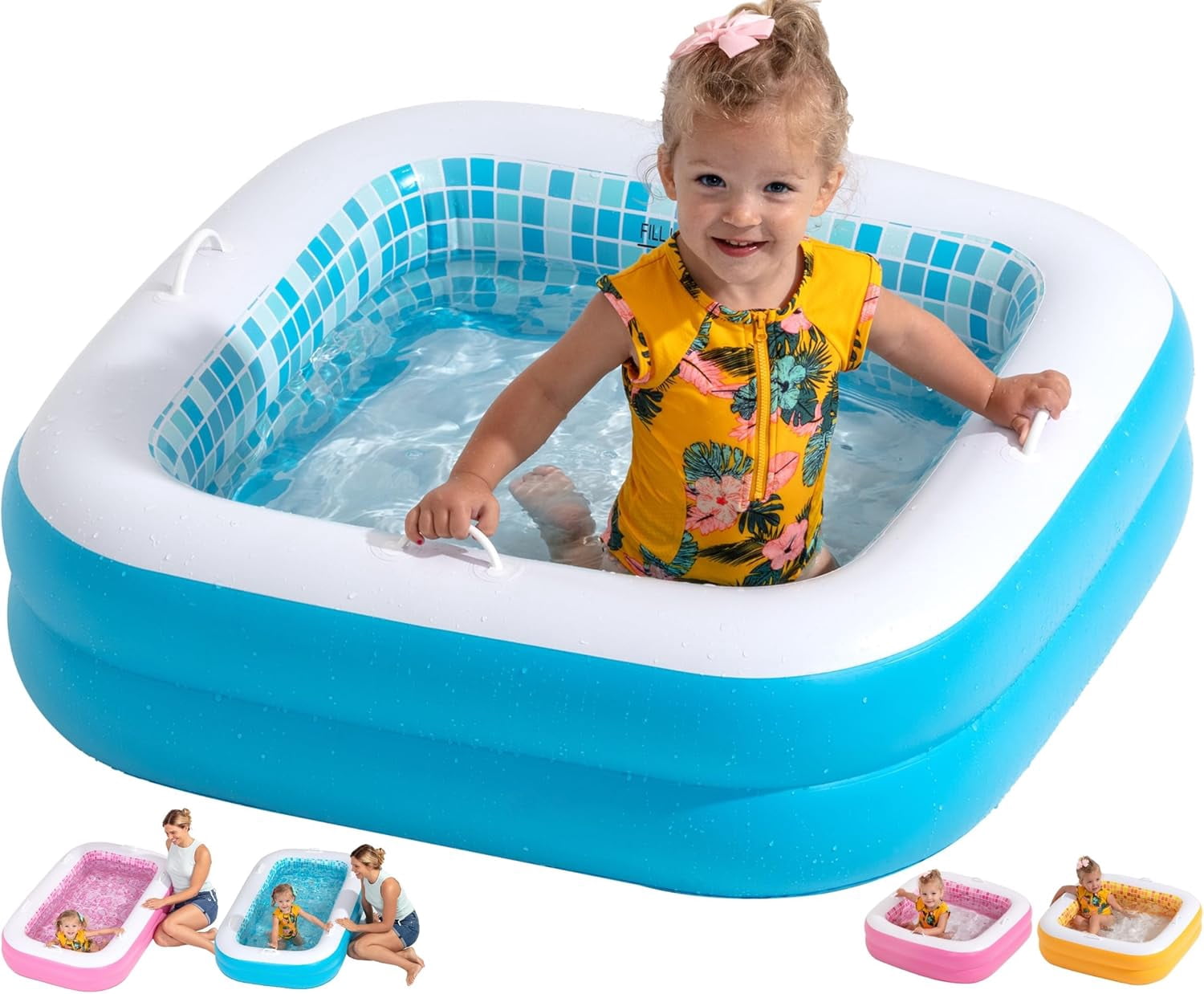 Inflatable Baby Pool for Toddlers 1-3, Handles, Soft Floor & Drain, 34 ...
