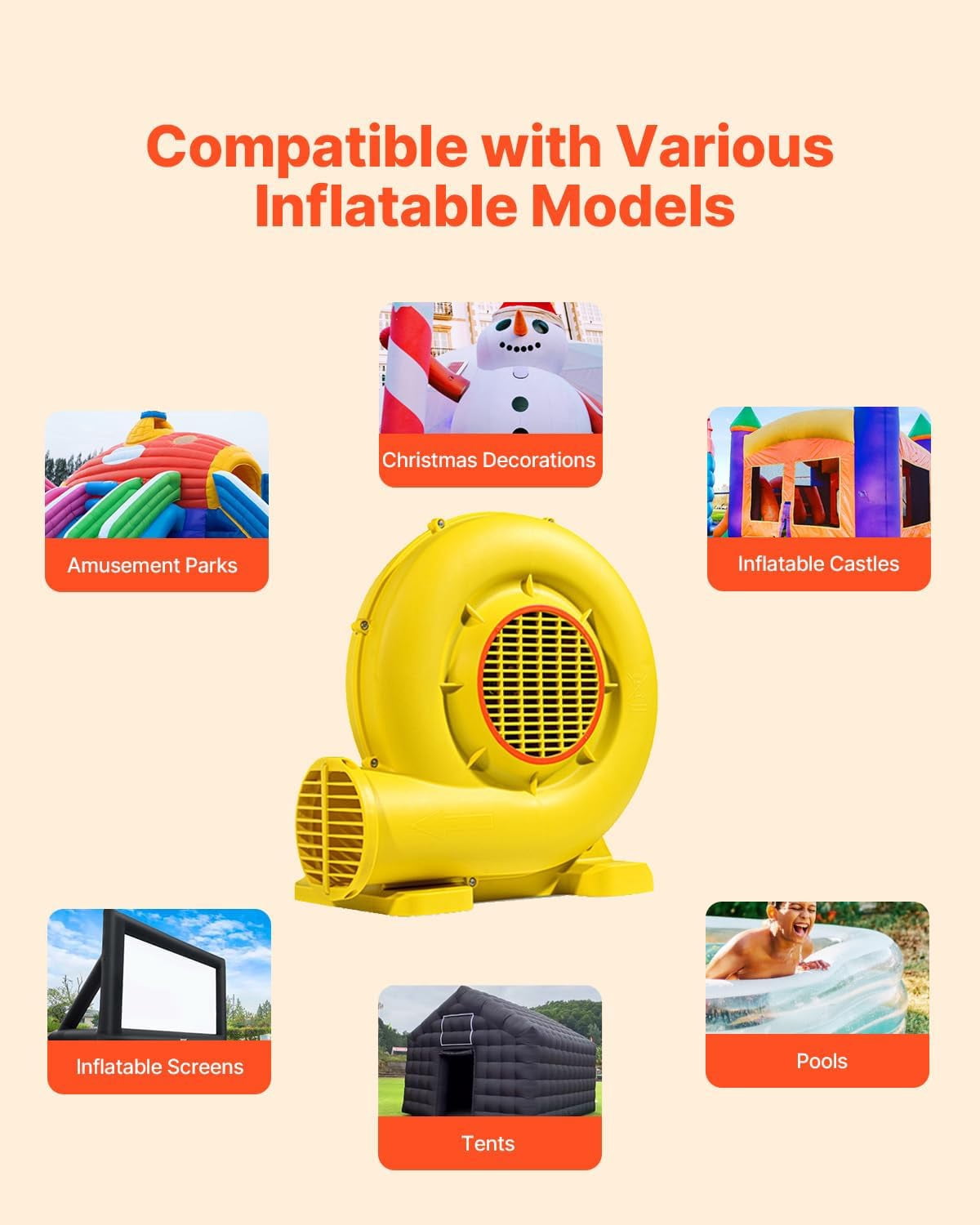 Inflatable Blower, Dual-Power Bounce House Blower, 380W/590W/750W Pump ...