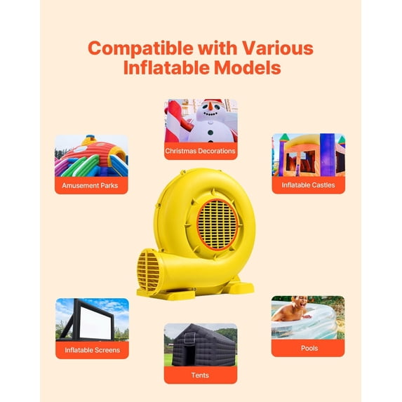 Inflatable Blower, Dual-Power Bounce House Blower, 380W/590W/750W Pump ...