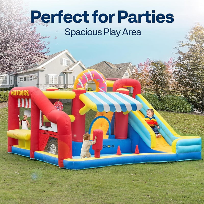 Inflatable Bounce House Bouncer for Kids w/ Toy Market Stand & Slide ...