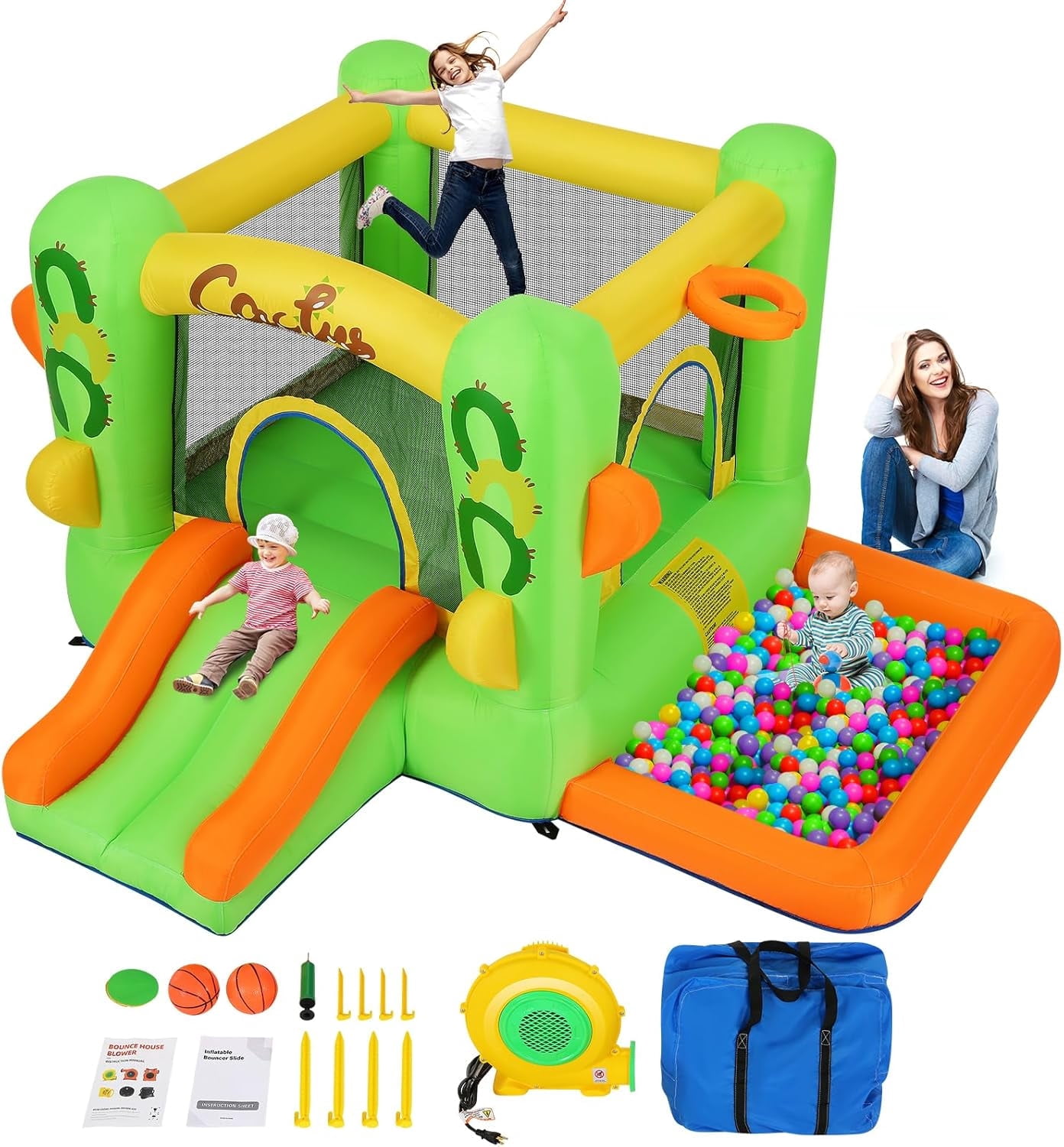 Inflatable Bounce House with Slide for Kids, Indoor and Outdoor Blow up ...