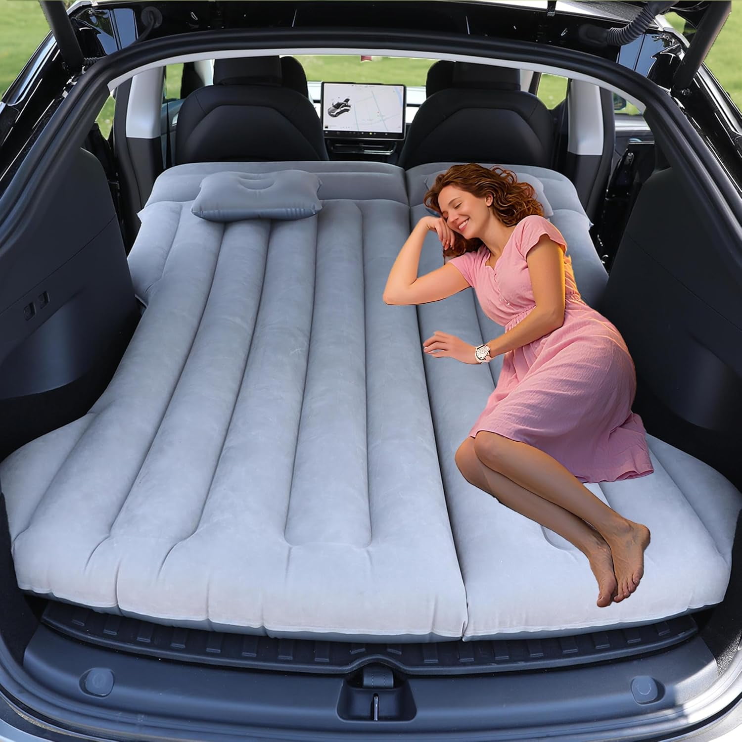 Inflatable Camping Bed for Tesla Model Y - Grey Thickened Flocked ...