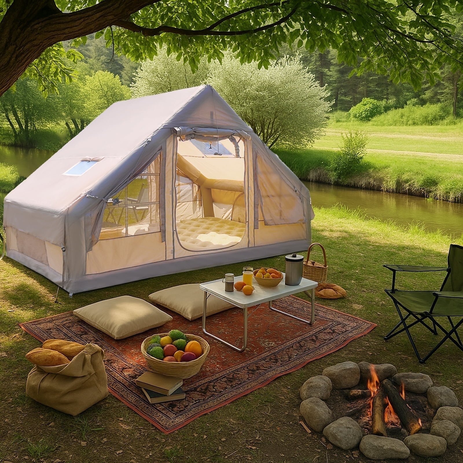 9.8' x 7' Inflatable Camping Tent,4 Season Blow up Tents for Camping, 4 ...