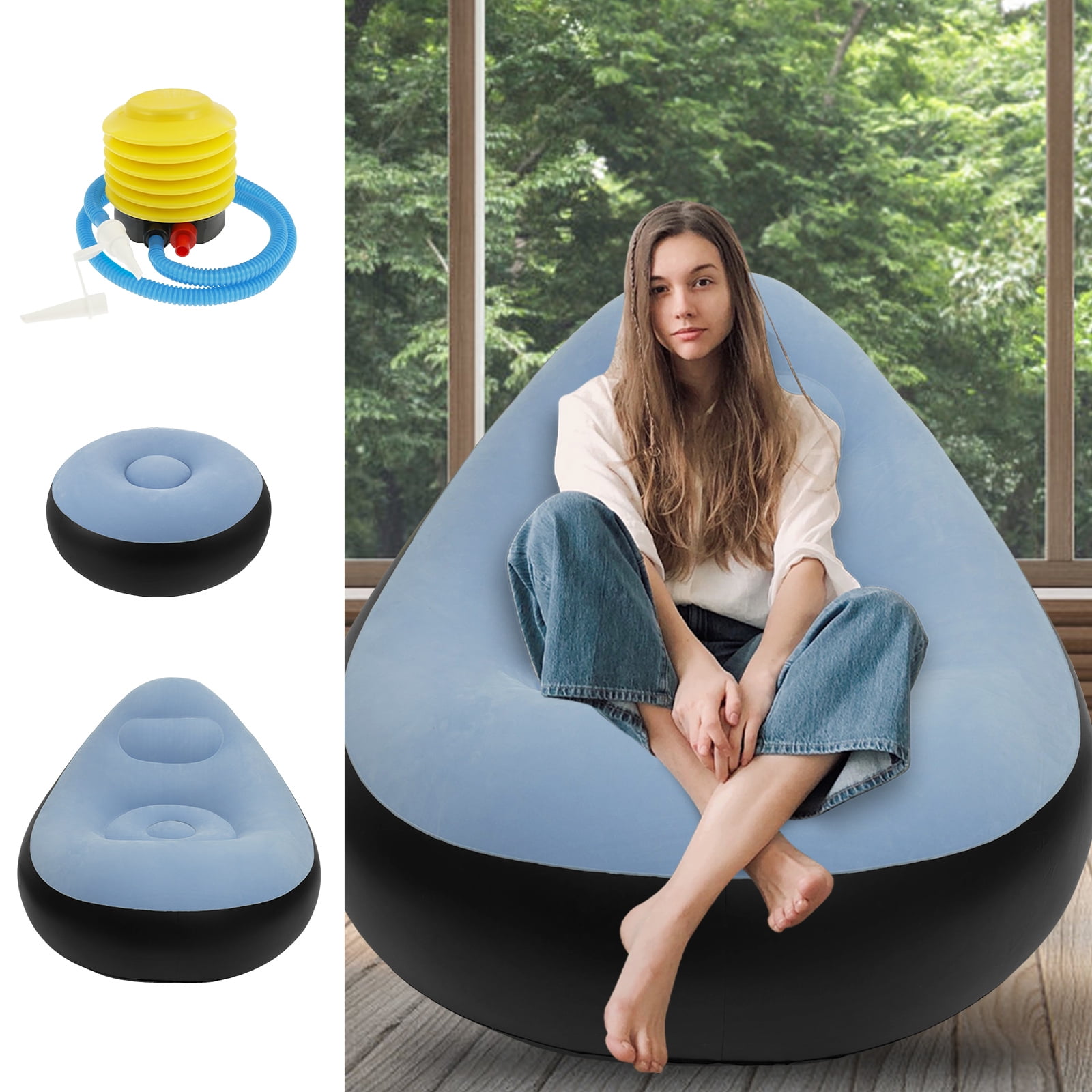 Inflatable Chair with Ottoman Portable Inflatable Couch with Flocked Surface Comfortable Blow Up ...