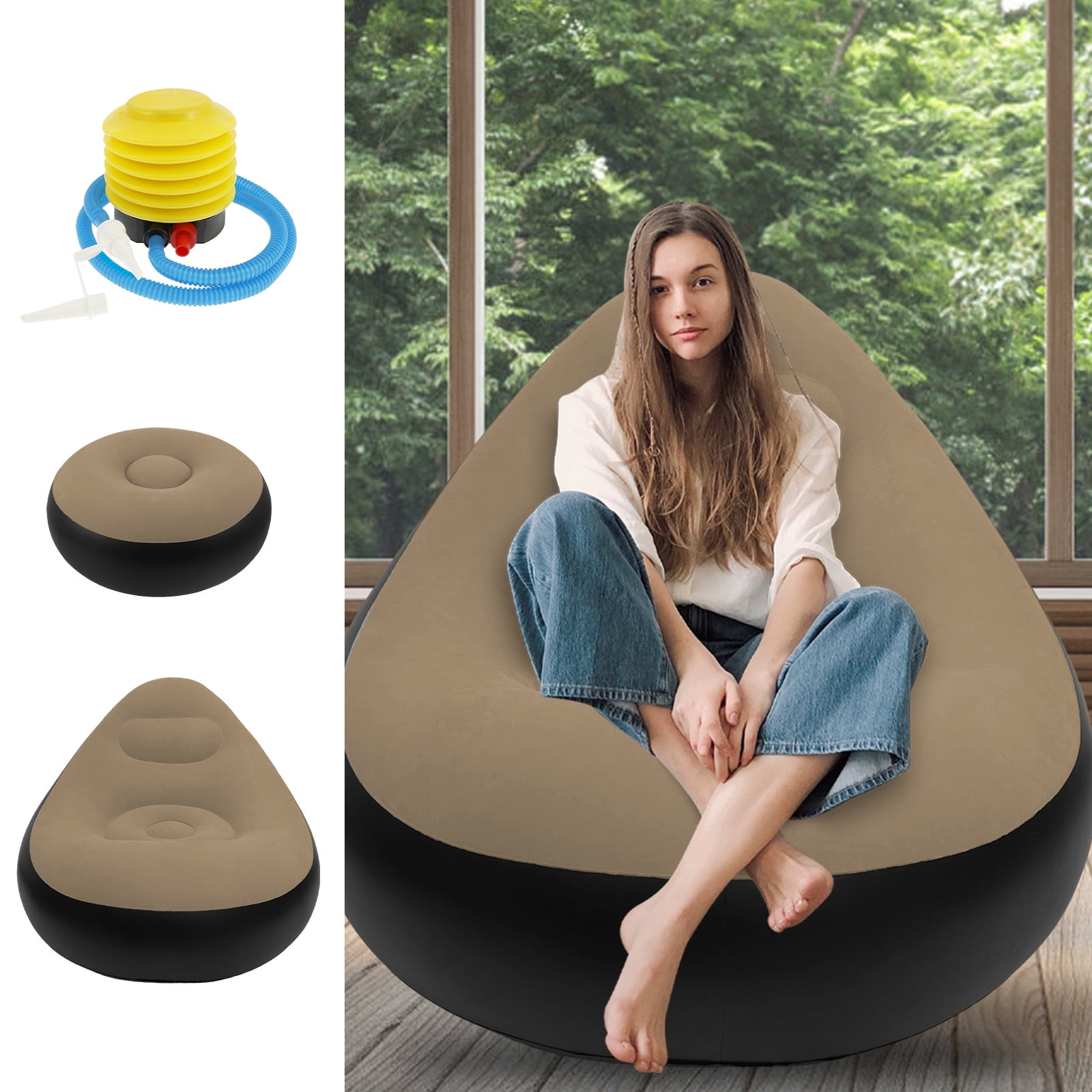 Inflatable Chair with Ottoman Portable Inflatable Couch with Flocked ...