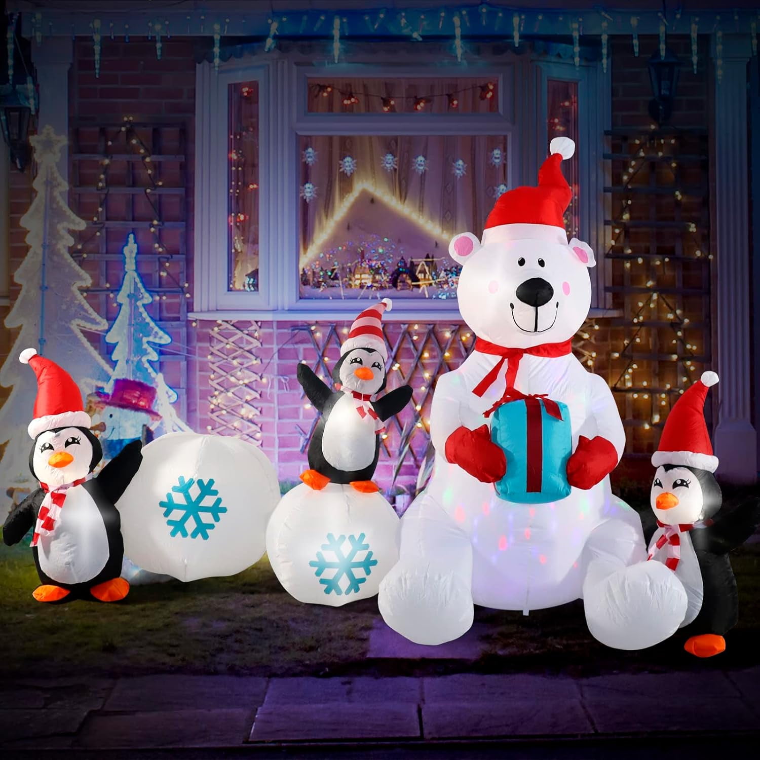 Inflatable Christmas Decorations, 10FT Snowman Polar Bear Snowball Blow ...