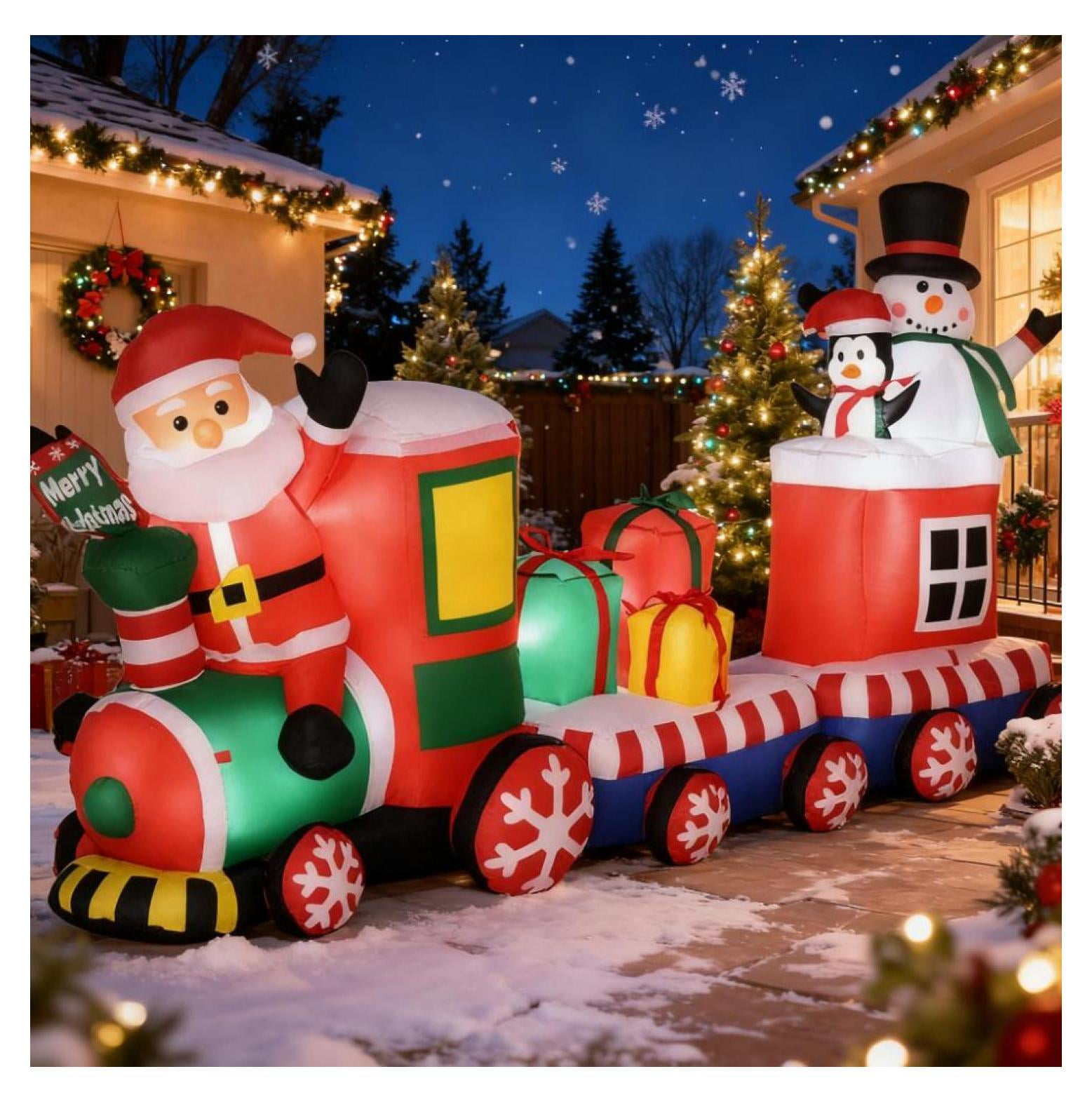 Inflatable Christmas Train with Santa, Snowman & Penguin – Festive LED ...