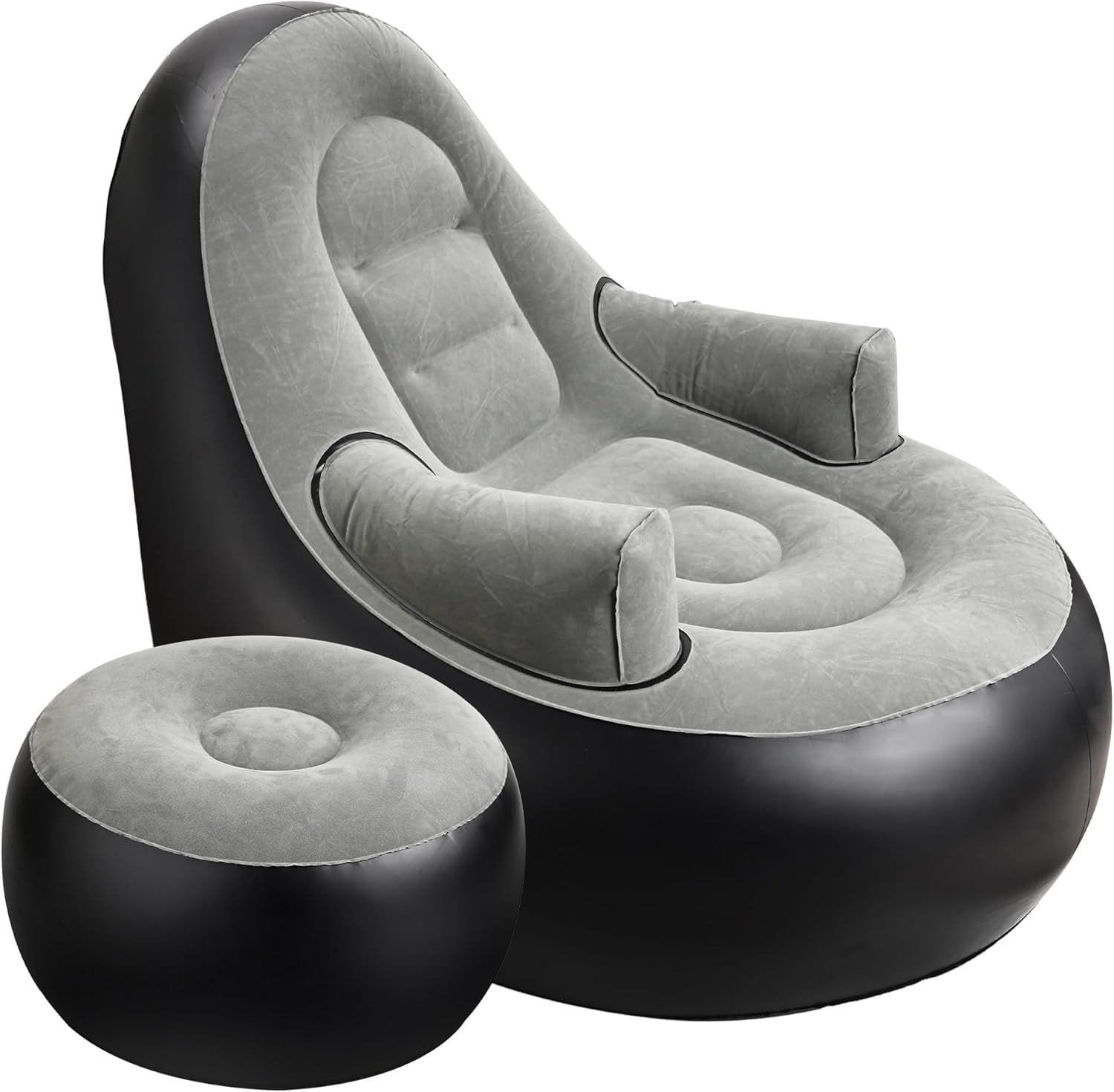 Inflatable Couch with Armrest＆Ottoman, Blow Up Lounger Chair,Folding ...