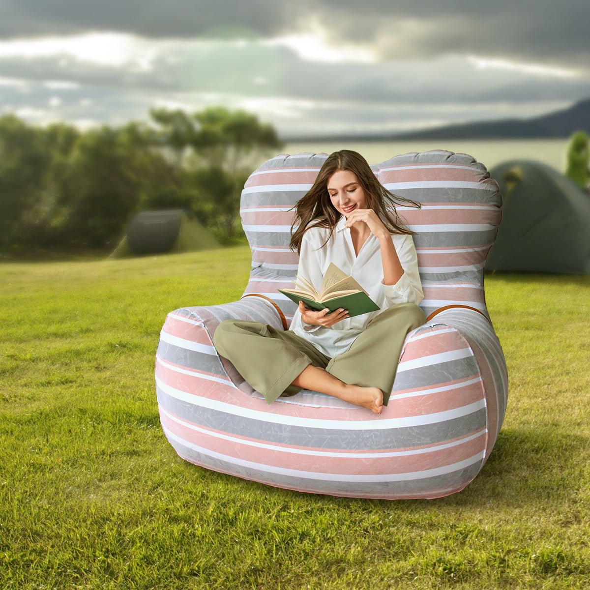 Inflatable Couch with Armrest, Blow up PVC Lounger Chair, Folding Air ...