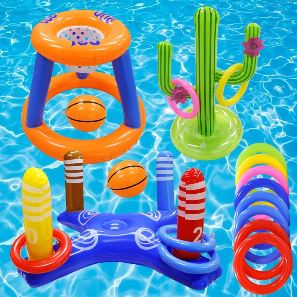 Inflatable Cross Ring Toss Game, Pool Basketball Hoop, Cactus Ring Toss ...