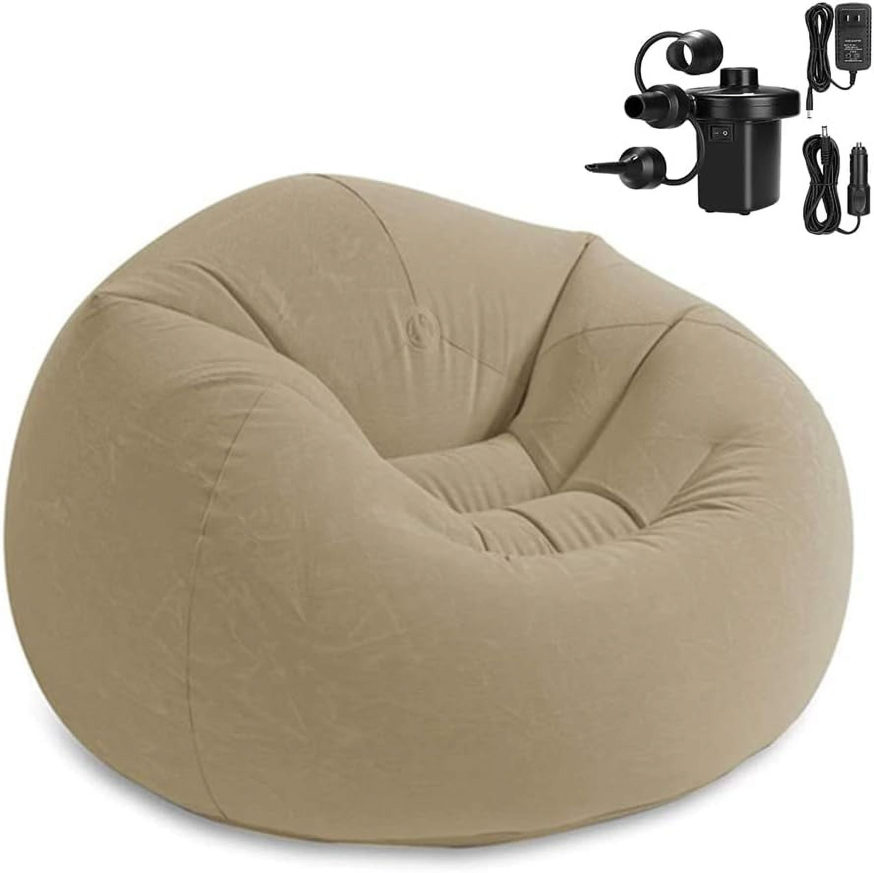 Inflatable Deck Chair with Air Pump, Flocking PVC Lazy Inflatable Sofa ...