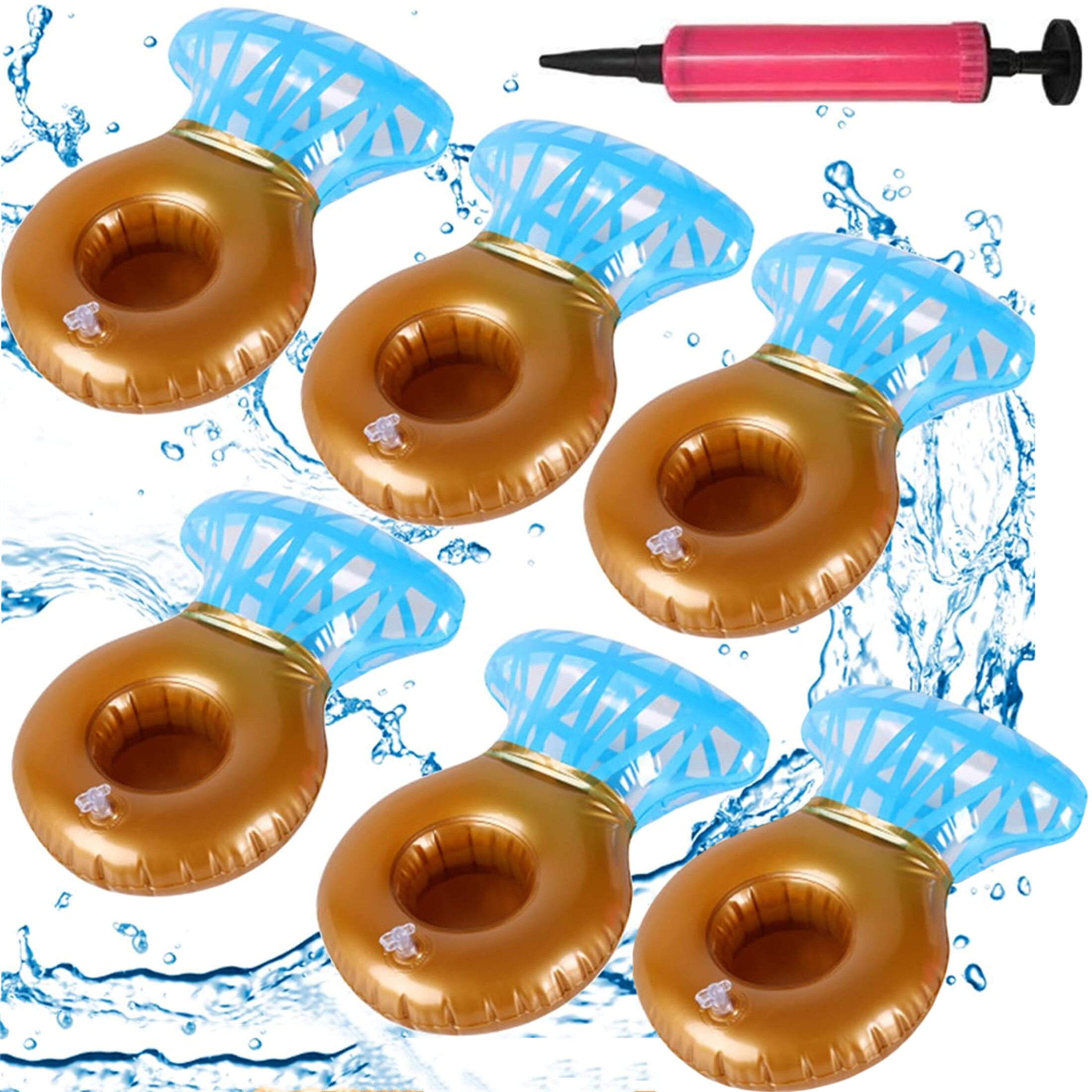 Inflatable Diamond Ring Drink Holder 6 Pack Pool Drink Floaties ...
