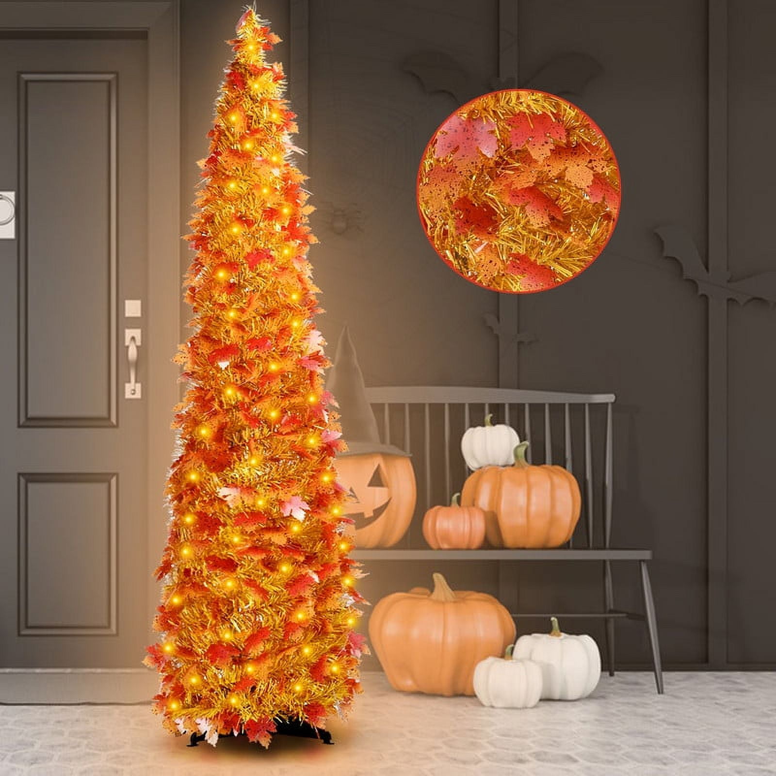 Fall Tree with Lights, 5FT Fall Lighted Pop Up Tree Easy-Assembly ...