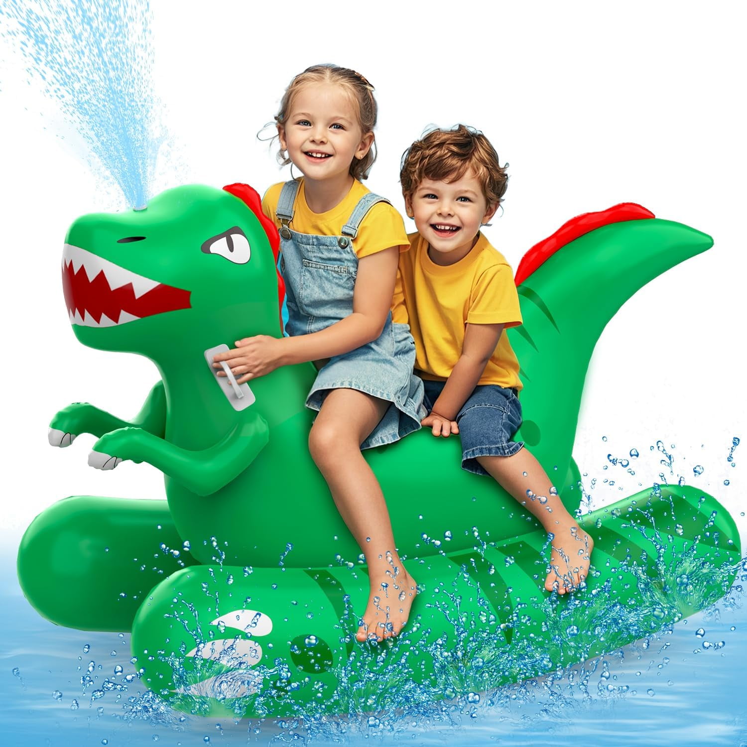 Inflatable Dinosaur Swimming Pool Float for Kids with Sprinkler for Yards, 2-in-1 Summer Water ...