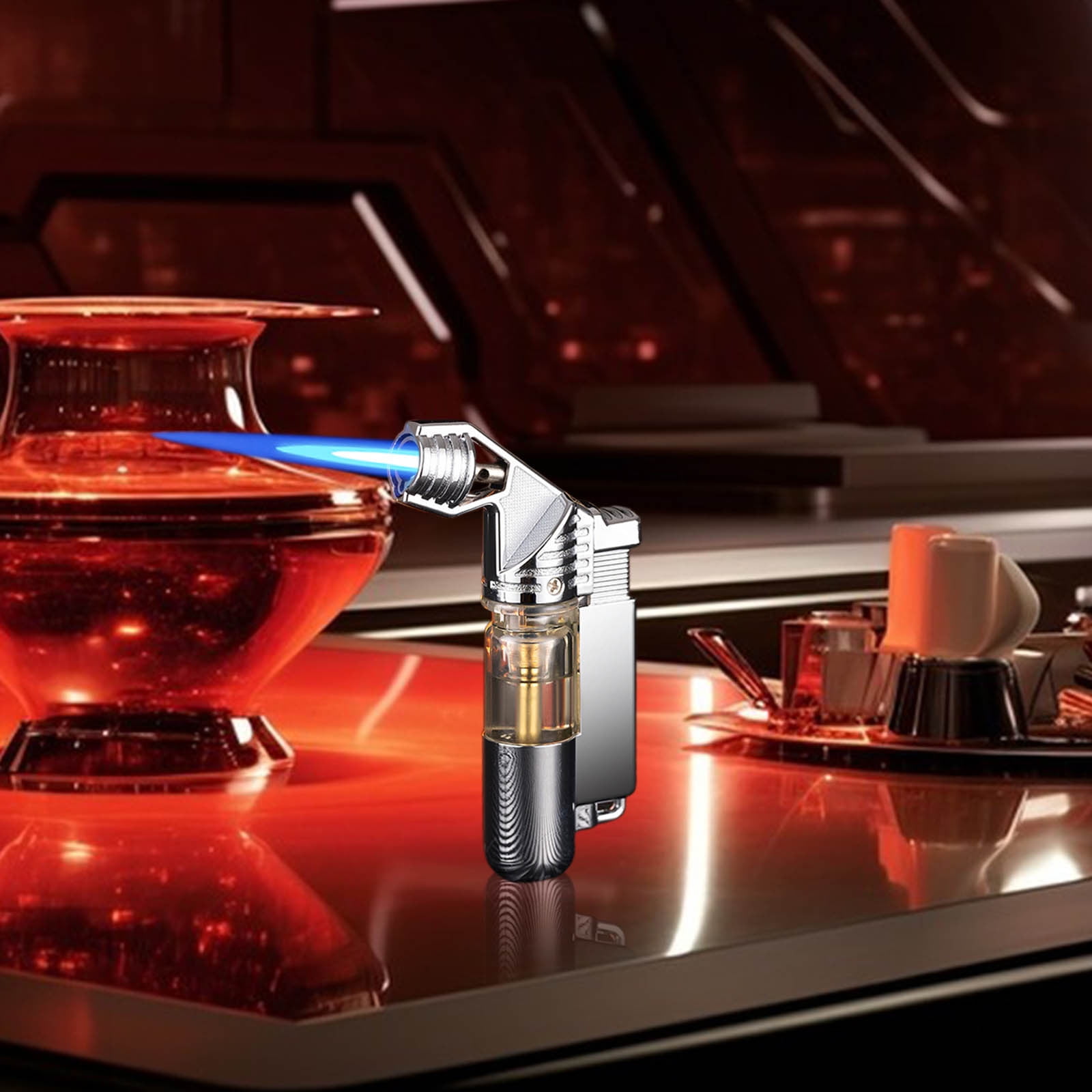 Inflatable Direct Flame Lighter, Dual Burner Torch, Windproof Butane ...