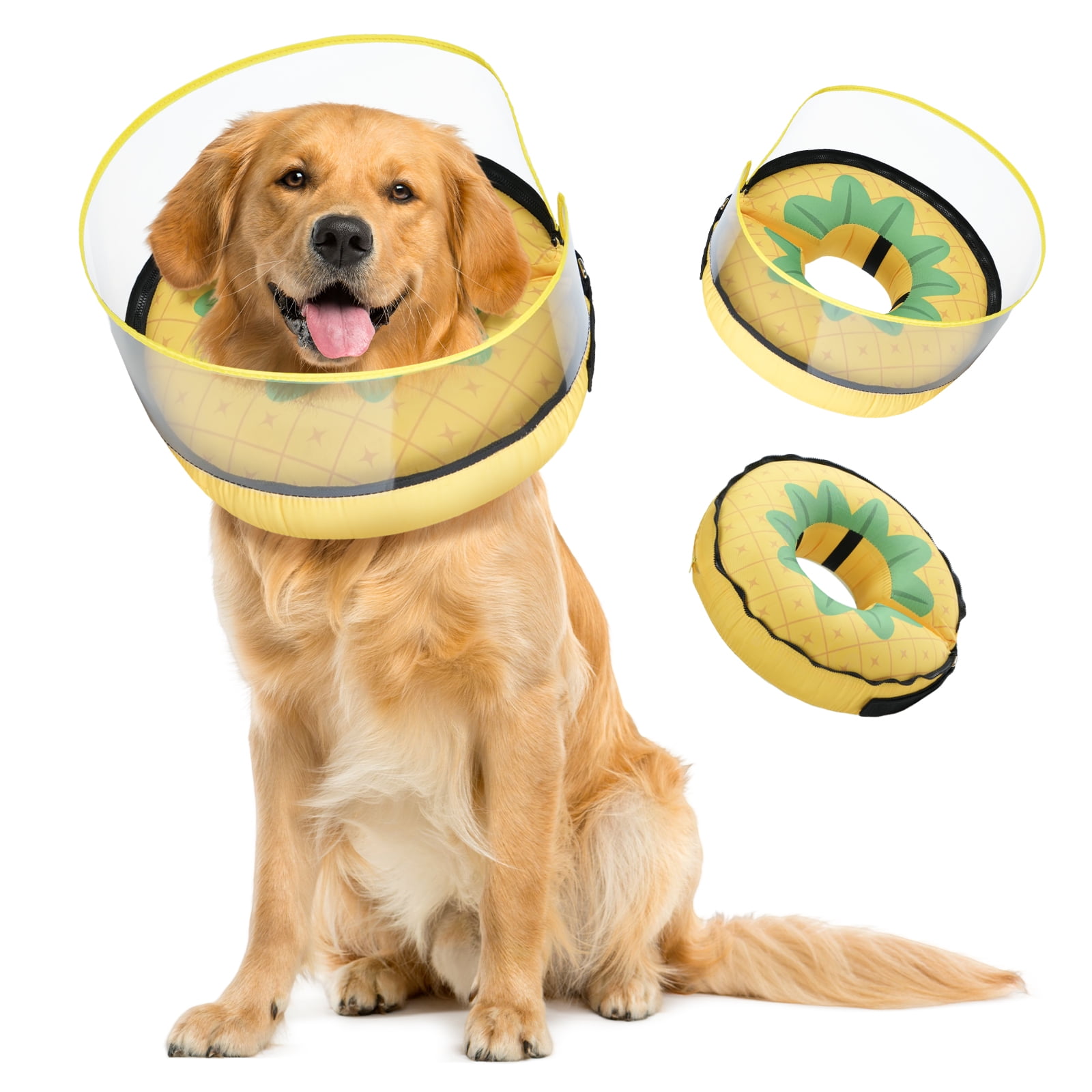 Inflatable Dog Cone Collar w/Removable Transparent Cover, Soft Flannel ...