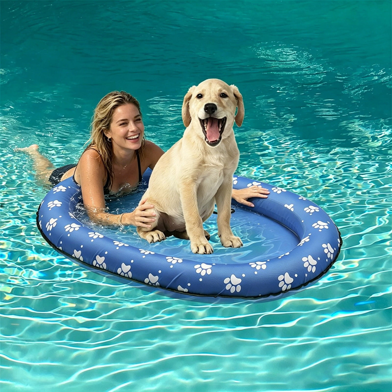 Inflatable Dog Pool Float Raft Paw Print Mesh Pet Water Lounger Summer ...