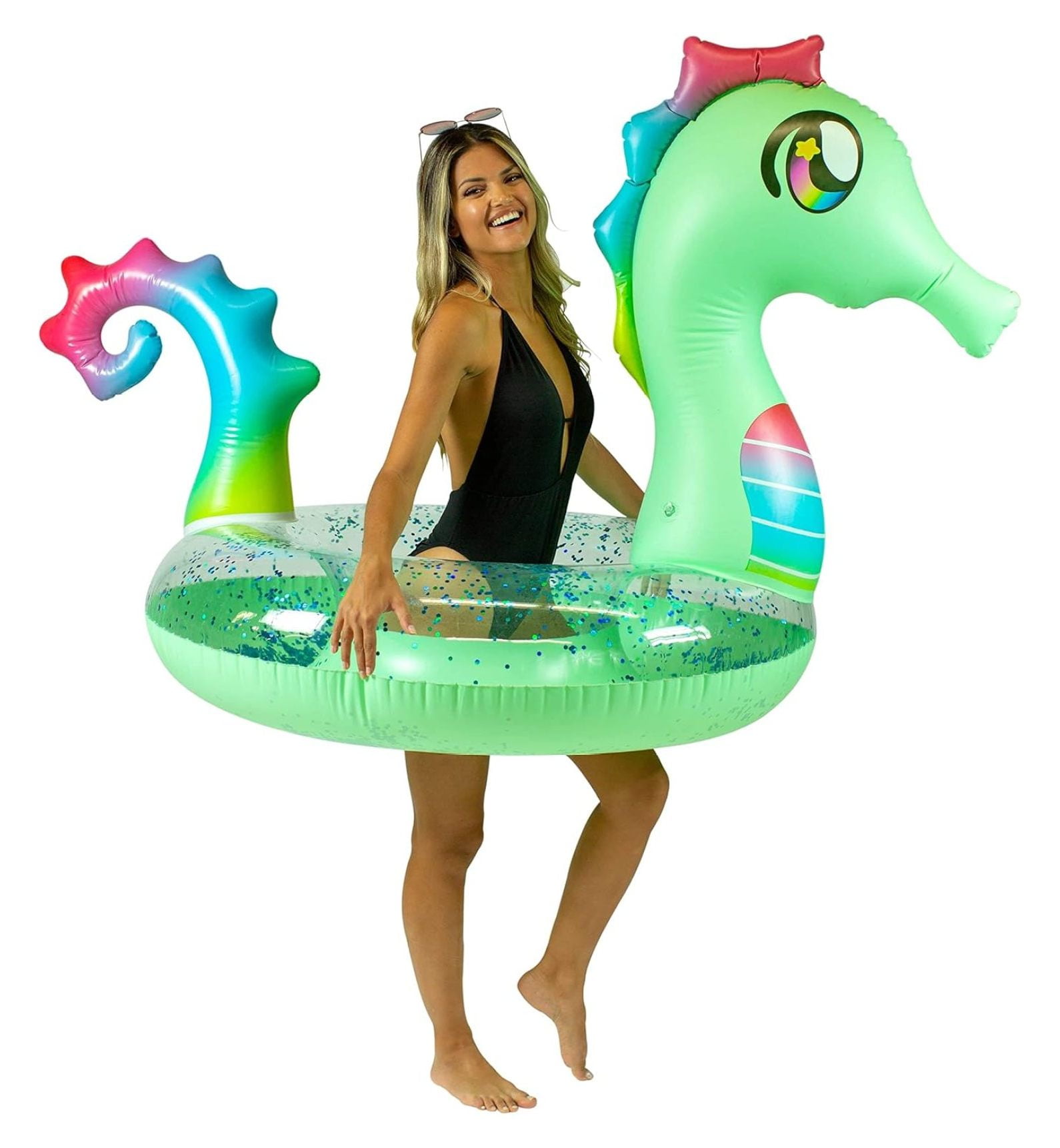 Inflatable Drink Pool Float Tube Seahorse with Drink Float inch Swim ...