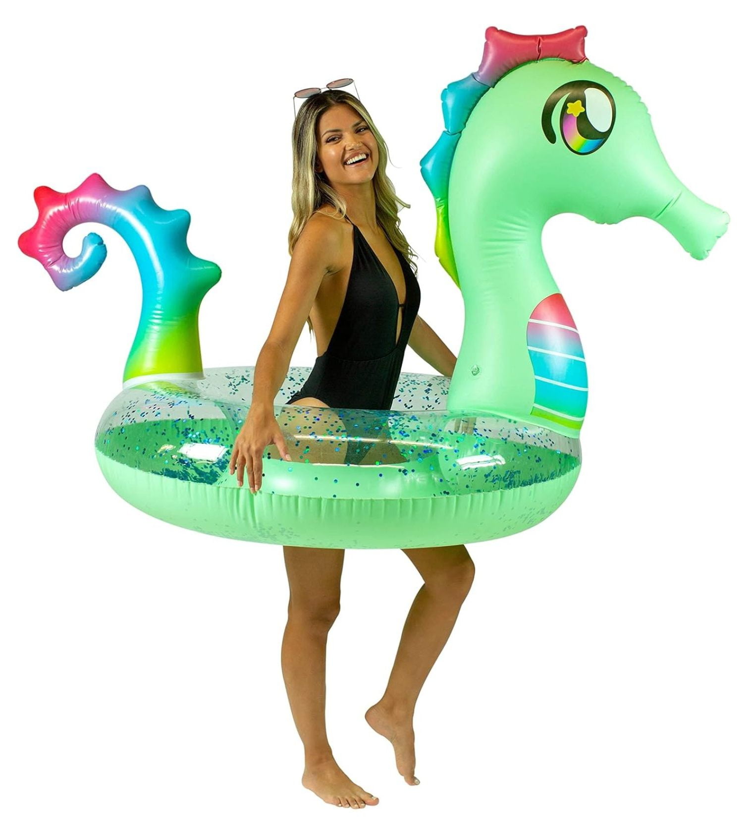 Inflatable Drink Pool Float Tube Seahorse with Drink Float inch Swim ...