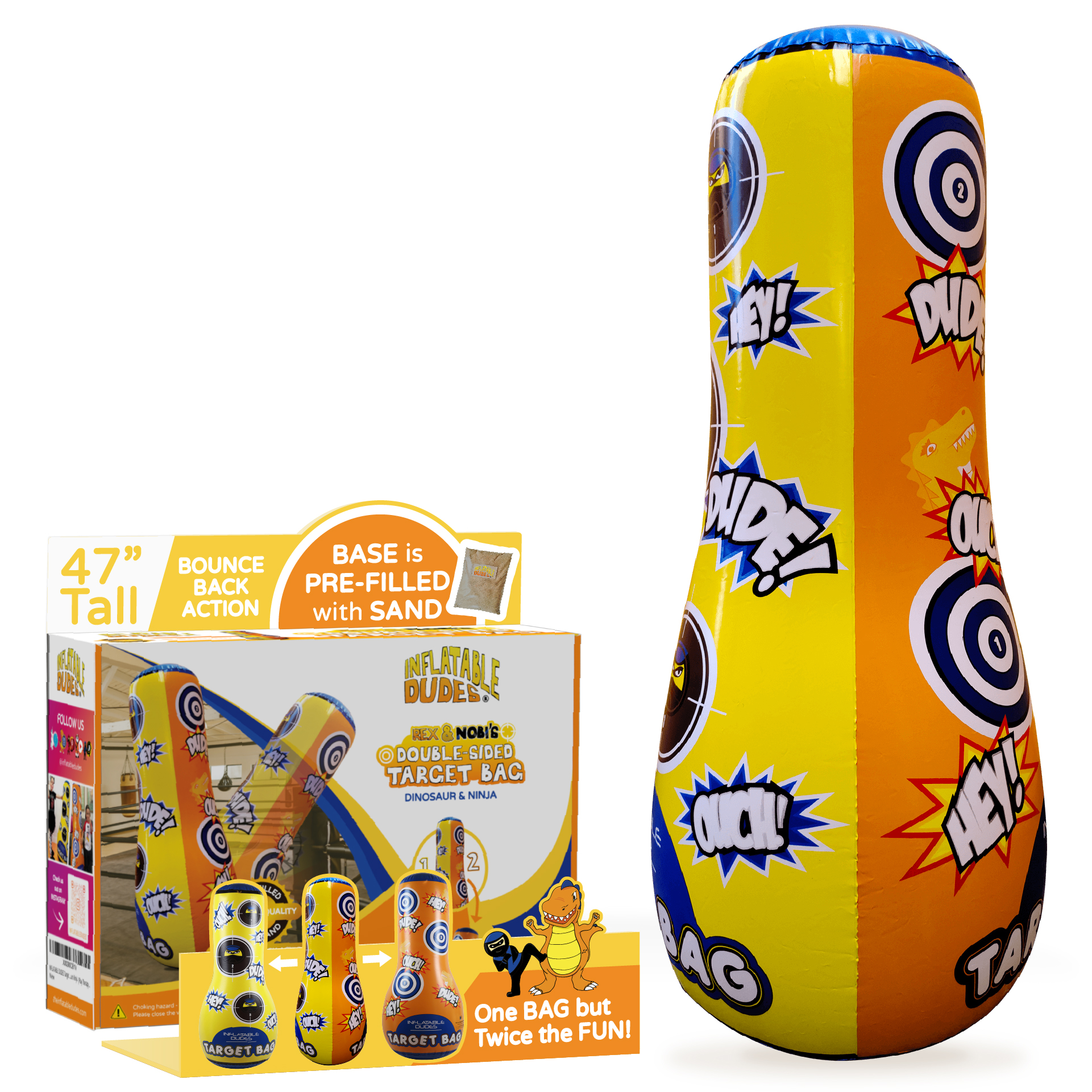 (Inflatable Dudes) Dinosaur Ninja Kids Punching Bag- 47 inch| Filled w ...