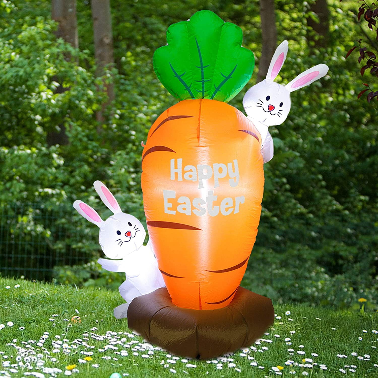 Inflatable Easter Yard Decoration, 5ft LED Lighted Blown-Up Bunnies ...