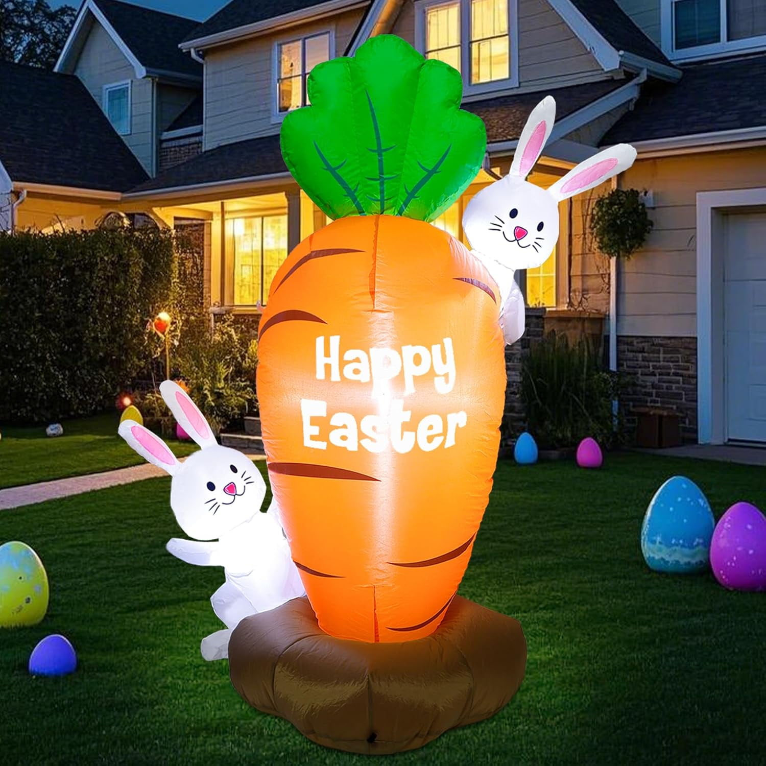 Inflatable Easter Yard Decoration, 5ft LED Lighted Blown-Up Bunnies ...