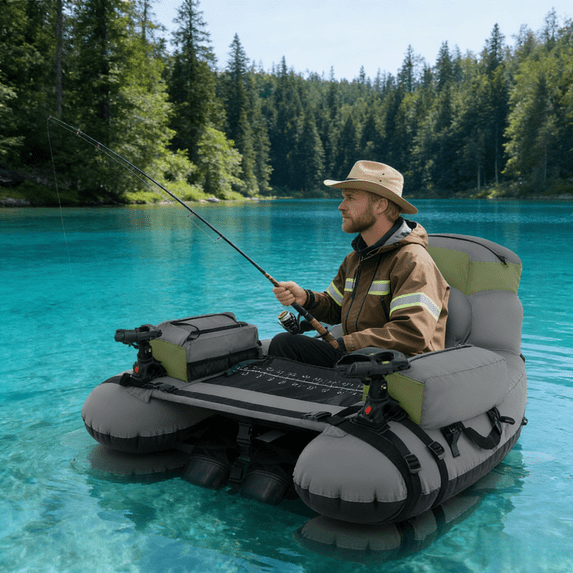 Inflatable Fishing Float Tube Backpackable with Rod Holder Fish Ruler ...