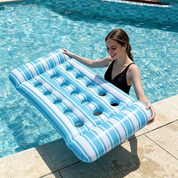 Inflatable Floating Bed with Headrest - Adult Pool Air Mattress & Beach ...