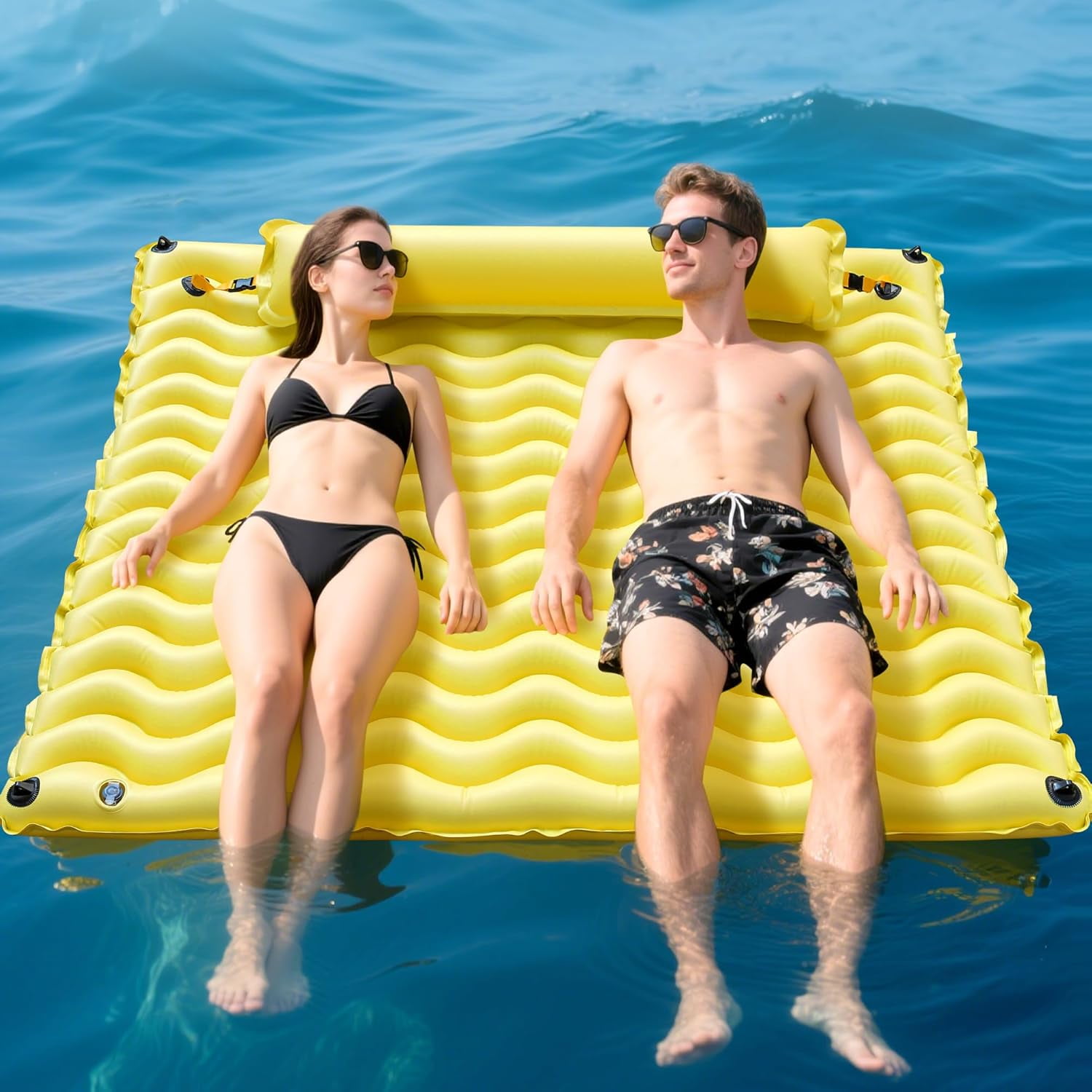 Inflatable Floating Mat/Raft/Dock/Platform, Float with Non-Slip Wave Pattern and Dual Headrest ...