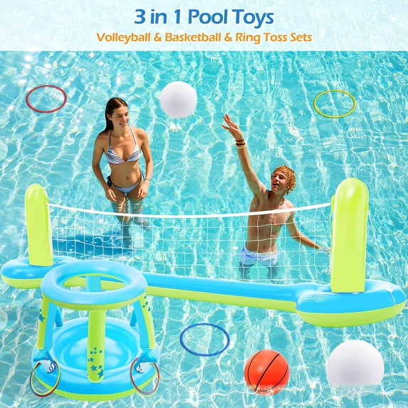 Inflatable Floating Swimming Pool Game Set Blue&yellow X-Large 3-in-1 ...