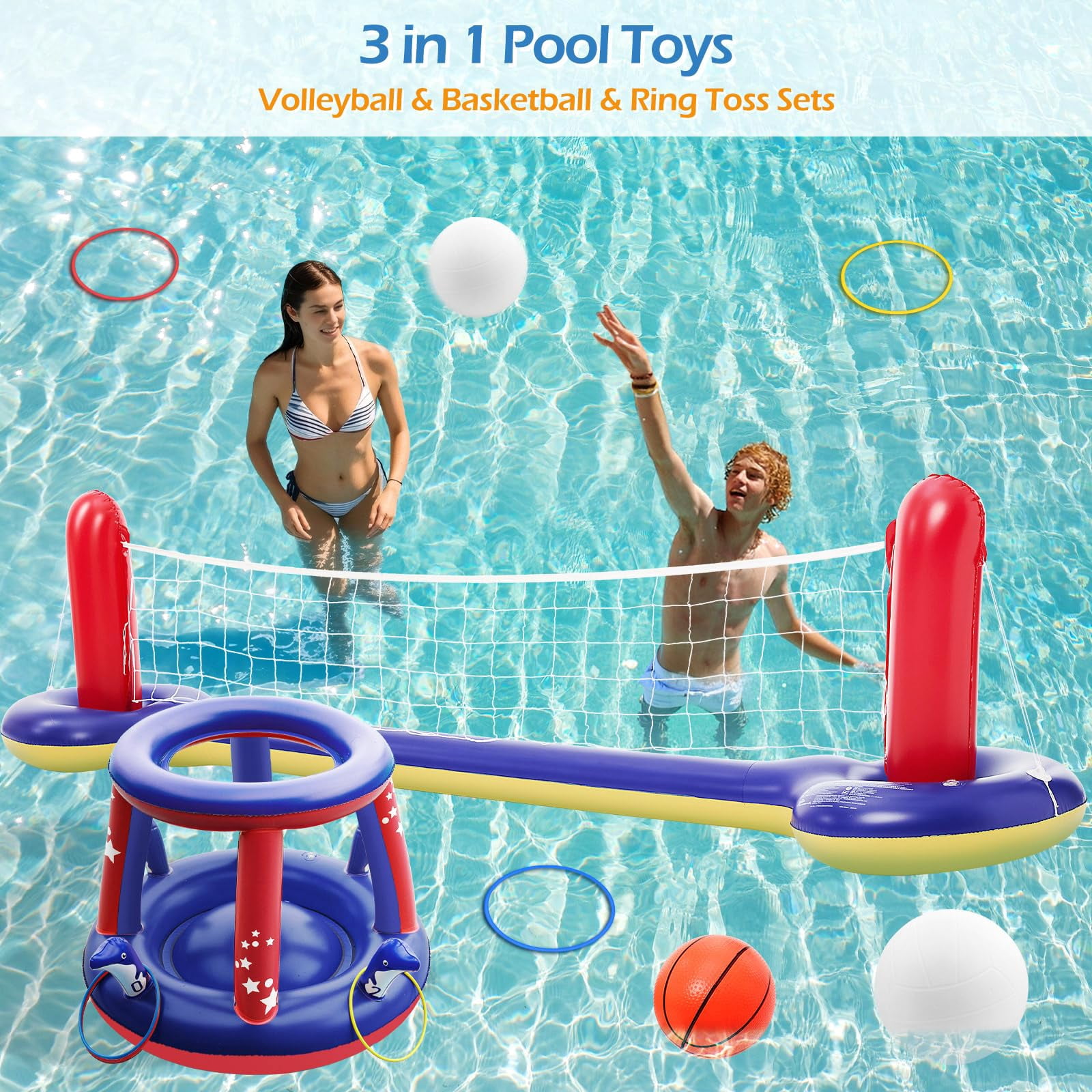 Inflatable Floating Swimming Pool Game Set Red&blue Large 3-in-1 ...