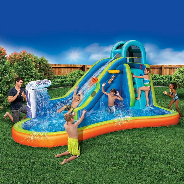Inflatable Giant Water Slide with Kids Pool, Basketball Hoop & Built-in ...