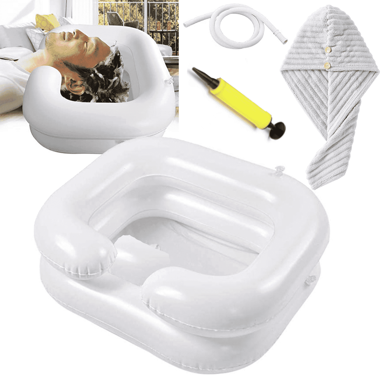 Inflatable Hair Wash Basin,Portable Shampoo Bowl with Hand Pump and ...